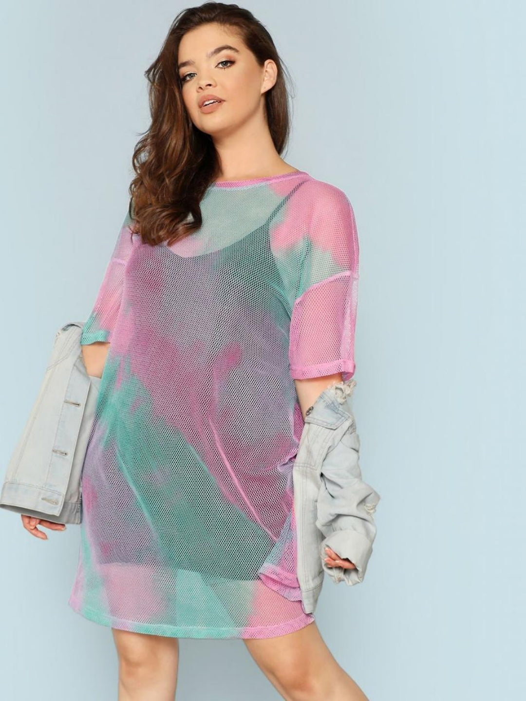 Plus Tie Dye Fishnet Sheer Without Cami D3317 – Pluswear India